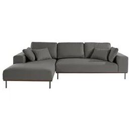 Ecksofa Andas "Mikael" Sofas Gr. B/H/T: 278cm x 87cm x 170cm, Struktur weich, Recamiere links, grau (dunkelgrau) mit hochwertigem, gebeiztem Holzrahmen und 4 Zierkissen, L-Form