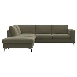 Ecksofa FLEXLUX "Fiore, L-Form" Sofas Gr. B/H/T: 241cm x 85cm x 225cm, Struktur, Ottomane links, grün (moss green) breite Armlehnen, Füße Aluschwarz, BT 241225 cm, Kaltschaum im Sitz