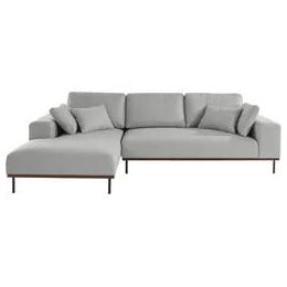 Ecksofa Andas "Mikael" Sofas Gr. B/H/T: 278cm x 87cm x 170cm, Struktur weich, Recamiere links, grau (hellgrau) mit hochwertigem, gebeiztem Holzrahmen und 4 Zierkissen, L-Form