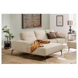 Ecksofa W.Schillig "run" Sofas Gr. B/H/T: 299cm x 88cm x 178cm, Longlife Xtra-Leder Z73, Recamiere links, mit Sitztiefenverstellung, beige (elfenbein z73) mit Holzsockel, Füße in Schwarz pulverbeschichtet, Breite 299 cm