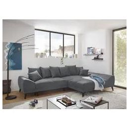 Stella Trading Ecksofa ED EXCITING DESIGN "Scott L-Form" Sofas Gr. B/H/T: 310cm x 85cm x 185cm, Webstoff, Recamiere beidseitig montierbar, inkl. 6 Rückenkissen (50x50)-inkl. 2 Zierkissen (40x40)-inkl. Schlaffunktion-inkl. Bettkasten, grau (anthrazit) frei im Raum stellbar, mit Bettkasten, Schlaffunktion und 8 Kissen