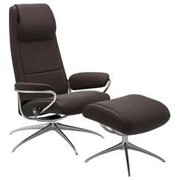 Relaxsessel stressless "Paris" Sessel Gr. Leder PALOMA, Star Base-Standard Base, PlusTMSystem-Gleitsystem-Relaxfunktion-Drehfunktion-Kopfstützenverstellung-Rückteilverstellung, B/H/T: 80cm x 110cm x 74cm, braun (chocolate paloma) mit Hocker, High Back, Star Base, Gestell Chrom