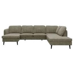 Wohnlandschaft Inosign "Ikano" Sofas Gr. B/H/T: 295cm x 80cm x 205cm, Flachgewebe, Ottomane rechts, braun Massivholz Konstruktion, Wellenunterfederung im Sitz