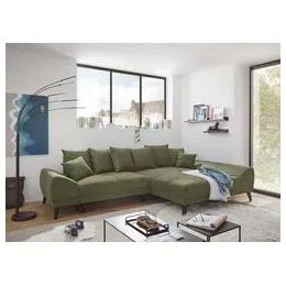 Stella Trading Ecksofa ED EXCITING DESIGN "Scott L-Form" Sofas Gr. B/H/T: 310cm x 85cm x 185cm, Webstoff, Recamiere beidseitig montierbar, inkl. 6 Rückenkissen (50x50)-inkl. 2 Zierkissen (40x40)-inkl. Schlaffunktion-inkl. Bettkasten, grün (oliv) frei im Raum stellbar, mit Bettkasten, Schlaffunktion und 8 Kissen