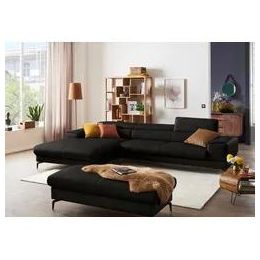 Ecksofa W.Schillig "piedroo" Sofas Gr. B/H/T: 343cm x 70cm x 193cm, Longlife Xtra-Leder Z59, Longchair links, mit Kopfteilverstellung-ohne Sitztiefenverstellung, schwarz (schwarz z59) Kopfteilverstellung, wahlweise mit Sitztiefenverstellung, Breite 343cm