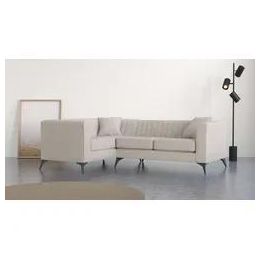 Ecksofa Places of Style "MATTHEW B/T/H: 240/167/74 cm" Sofas Gr. B/H/T: 240cm x 74cm x 167cm, Struktur, langer Schenkel rechts, beige (creme) L-Form, Steppung im Rücken, incl. Zierkissen, lose Sitzkissen