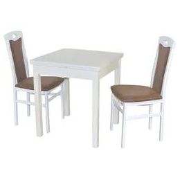 Essgruppe HOFMANN LIVING AND MORE "3tlg. Tischgruppe" Sitzmöbel-Sets Gr. B/H/T: 45cm x 95cm x 48cm, Polyester, Ansteckplatte, weiß (weiß + braun weiß) Stühle montiert