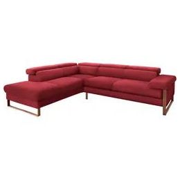 Ecksofa W.Schillig "finn" Sofas Gr. B/H/T: 281cm x 71cm x 230cm, Longlife Xtra-Leder Z59, Ottomane links, mit Kopfteilverstellung-ohne Sitztiefenverstellung, rot (ruby z59) German Design Award 2016, Fußgestell Nussbaum natur, Breite 281 cm