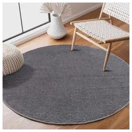 Teppich Carpet City "Friseé-Teppich FANCY900" Teppiche Gr. Ø 200cm, 12mm, grau Kurzflor, Einfarbig, 3D-Optik, Streifen Look