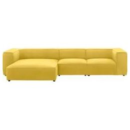 Ecksofa W.Schillig "around-the-block" Sofas Gr. B/H/T: 341cm x 66cm x 164cm, Longlife Xtra-Leder Z69, Longchair links, gelb (lemon z69) mit eleganter Biese, Federkern, Breite 341 cm