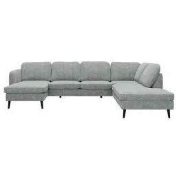 Wohnlandschaft Inosign "Ikano" Sofas Gr. B/H/T: 295cm x 80cm x 205cm, Flachgewebe, Ottomane rechts, grau Massivholz Konstruktion, Wellenunterfederung im Sitz