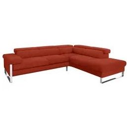 Ecksofa W.Schillig "finn" Sofas Gr. B/H/T: 281cm x 71cm x 230cm, Stoff S37, Ottomane rechts, ohne Kopfteilverstellung-mit motorischer Sitztiefenverstellung, rot (marsala s37) German Design Award 2016, Fußgestell Chrom glänzend, Breite 281 cm