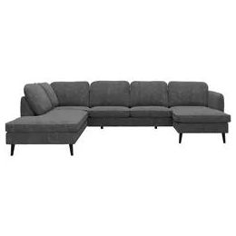 Wohnlandschaft Inosign "Ikano" Sofas Gr. B/H/T: 295cm x 80cm x 205cm, Flachgewebe, Ottomane links, grau (dunkelgrau) Massivholz Konstruktion, Wellenunterfederung im Sitz