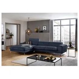 Ecksofa W.Schillig "piedroo" Sofas Gr. B/H/T: 343cm x 70cm x 193cm, Stoff S37, Longchair links, mit Kopfteilverstellung-mit motorischer Sitztiefenverstellung, blau (dunkelblau s37) Kopfteilverstellung, wahlweise mit Sitztiefenverstellung, Breite 343cm