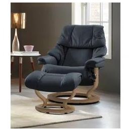 Relaxsessel stressless "Reno" Sessel Gr. Leder PALOMA, Classic Base Eiche, Relaxfunktion-Drehfunktion-PlusTMSystem-Gleitsystem, B/H/T: 75cm x 96cm x 75cm, blau (shadow blue paloma) mit Classic Base, Größe S, M & L, Gestell Eiche