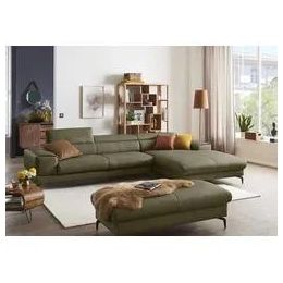 Ecksofa W.Schillig "piedroo" Sofas Gr. B/H/T: 343cm x 70cm x 193cm, Longlife Xtra-Leder Z69, Longchair rechts, mit Kopfteilverstellung-ohne Sitztiefenverstellung, grün (camouflage z69) Kopfteilverstellung, wahlweise mit Sitztiefenverstellung, Breite 343cm