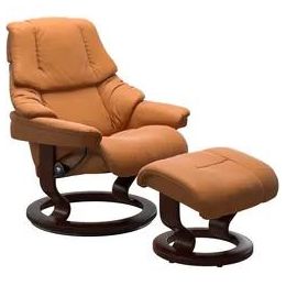 Relaxsessel stressless "Reno" Sessel Gr. Material Bezug, Material Gestell, Ausführung / Funktion, Maße B/H/T, braun (new caramel) mit Hocker, Classic Base, Größe S, M & L, Gestell Braun