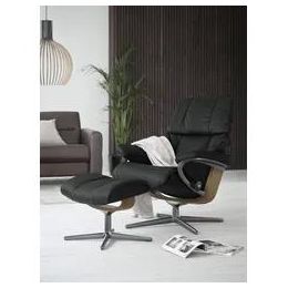 Relaxsessel stressless "Reno" Sessel Gr. Leder PALOMA, Cross Base Eiche-S, Relaxfunktion-Drehfunktion-PlusTMSystem-Gleitsystem-BalanceAdaptTM, B/H/T: 79cm x 99cm x 75cm, schwarz (black paloma) mit Cross Base, Größe S, M & L, Holzakzent Eiche