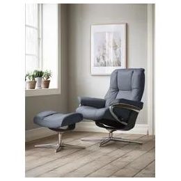 Relaxsessel stressless "Mayfair" Sessel Gr. Leder PALOMA, Cross Base Schwarz, Relaxfunktion-Drehfunktion-PlusTMSystem-Gleitsystem-BalanceAdaptTM, B/H/T: 92cm x 103cm x 79cm, blau (sparrow paloma) mit Hocker, Cross Base, Größe S, M & L, Holzakzent Schwarz