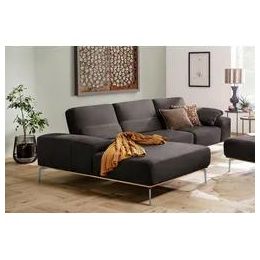 Ecksofa W.Schillig "run" Sofas Gr. B/H/T: 319cm x 88cm x 178cm, Longlife Xtra-Leder Z73, Recamiere links, mit Sitztiefenverstellung, braun (mocca z73) mit elegantem Holzsockel, Füße in Chrom glänzend, Breite 319 cm