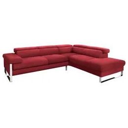 Ecksofa W.Schillig "finn" Sofas Gr. B/H/T: 281cm x 71cm x 230cm, Longlife Xtra-Leder Z59, Ottomane rechts, ohne Kopfteilverstellung-mit motorischer Sitztiefenverstellung, rot (ruby z59) German Design Award 2016, Fußgestell Chrom glänzend, Breite 281 cm