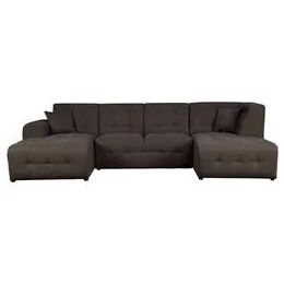 Wohnlandschaft Home Affaire "Nosia U-Form" Sofas Gr. B/H/T: 297 cm x 85 cm x 163 cm, Material, Recamiere links, grau (anthrazit) incl. 2 Zierkissen, mit feiner Steppung