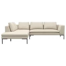 Ecksofa FLEXLUX "Loano, superbequemer Sitzkomfort durch Kaltschaum im Sitz" Sofas Gr. B/H/T: 284cm x 86cm x 230cm, Echtleder, lange Ottomane links, weiß (warm white) modernes Sofa, frei im Raum stellbar, lose Kissen