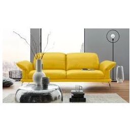 2,5-Sitzer W.Schillig "sherry" Sofas Gr. B/H/T: 234cm x 81cm x 114cm, Longlife Xtra-Leder Z69, mit Kopfteilverstellung-mit Armlehnenverstellung, gelb (lemon z69) Kopfstützenverstellung, Metallfüße in Chrom glänzend, Breite 234 cm