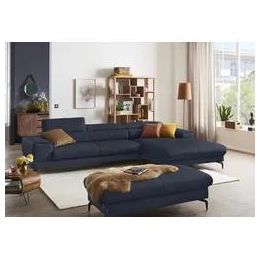 Ecksofa W.Schillig "piedroo" Sofas Gr. B/H/T: 343cm x 70cm x 193cm, Longlife Xtra-Leder Z59, Longchair rechts, mit Kopfteilverstellung-ohne Sitztiefenverstellung, blau (blau z59) Kopfteilverstellung, wahlweise mit Sitztiefenverstellung, Breite 343cm