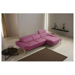 Ecksofa Egoitaliano "Princess, elegantes Designsofa mit erstklassigem Sitzkomfort, L-Form" Sofas Gr. B/H/T: 282cm x 95cm x 168cm, Leder NUVOLE, Recamiere rechts, mit Kopfteilverstellung, lila (violett) mit Recamiere, inkl. Kopfteilverstellung, edle Designmetallfüße