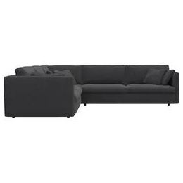 Ecksofa FLEXLUX "Lovane" Sofas Gr. B/H/T: 328cm x 84cm x 295cm, Lederoptik, Schenkel links, grau (shark grey) Weich & anschmiegsam, große Sitztiefe auf Kaltschaum, Dekokissen inkl.