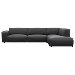 Ecksofa FLEXLUX "Lucera, super bequem durch hochwertigen Sitzaufbau mit Kaltschaum" Sofas Gr. B/H/T: 321cm x 73cm x 231cm, Echtleder, Ottomane rechts, schwarz (deep schwarz) modern & anschmiegsam, L-Form, Designsofa