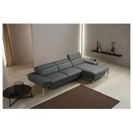 Ecksofa Egoitaliano "Princess, elegantes Designsofa mit erstklassigem Sitzkomfort, L-Form" Sofas Gr. B/H/T: 282cm x 95cm x 168cm, Leder BULL, Recamiere rechts, mit Kopfteilverstellung, schwarz mit Recamiere, inkl. Kopfteilverstellung, edle Designmetallfüße