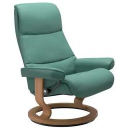 Relaxsessel stressless "View" Sessel Gr. Leder PALOMA, Cross Base Eiche, Relaxfunktion-Drehfunktion-PlusTMSystem-Gleitsystem, B/H/T: 91cm x 109cm x 83cm, grün (aqua paloma) mit Classic Base, Größe L,Gestell Eiche