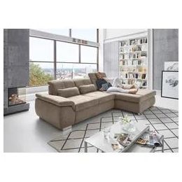 Ecksofa DIE PLANBAR "MP-IN16037 L-Form" Sofas Gr. B/H/T: 289cm x 85cm x 195cm, Chenille, Ottomane rechts, Sitztiefenverstellung-Kopfteilverstellung, braun (mandel) mit Sitztiefenverstellung & Zierkissen, Federkern