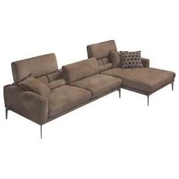 Ecksofa Egoitaliano "Masu, Design trifft sensationellen Sitzkomfort" Sofas Gr. B/H/T: 277 cm x 95 cm x 157 cm, Luxus-Microfaser Lederoptik, Recamiere rechts, braun (mud) inkl. 2 Kissenrollen, Rückenelemente manuell verstellbar, Metallfüße