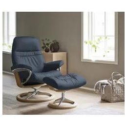 Relaxsessel stressless "Sunrise" Sessel Gr. Leder PALOMA, Relaxfunktion-Drehfunktion-PlusTMSystem-Gleitsystem-BalanceAdaptTM, B/H/T: 92cm x 105cm x 80cm, blau (oxford paloma) mit Signature Base, Größe L, Gestell Eiche