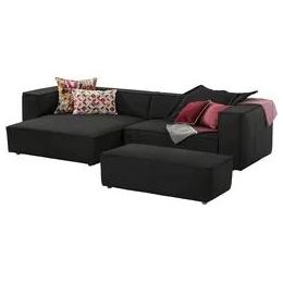 Ecksofa W.Schillig "around-the-block" Sofas Gr. B/H/T: 300cm x 66cm x 164cm, Longlife Xtra-Leder Z59, Longchair links, schwarz (schwarz z59) mit eleganter Biese, Federkern