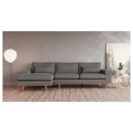 Ecksofa Home Affaire "Torino B/T/H: 282/151/81 cm" Sofas Gr. B/H/T: 282cm x 81cm x 151cm, Struktur weich, Recamiere links, grau (dunkelgrau) L-Form, edler Holzrahmen, incl. Zierkissen, auch in Bouclé