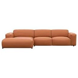 Ecksofa FLEXLUX "Lucera bequem und komfortabel durch hochwertigen Sitzaufbau, L-Form", braun (modern cognac braun), B:319cm H:73cm T:171cm, 100% Echteder, Sofas, modern & anschmiegsam, Kaltschaum, Stahl-Wellenunterfederung