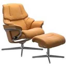 Relaxsessel stressless "Reno" Sessel Gr. Material Bezug, Material Gestell, Ausführung / Funktion, Maße B/H/T, gelb (honey) mit Cross Base, Größe S, M & L, Holzakzent Eiche