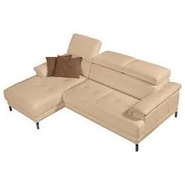 Ecksofa Egoitaliano "Soul, Design und Sitzkomfort auf hohem Niveau, tolle Details, L-Form" Sofas Gr. B/H/T: 250cm x 99cm x 166cm, Leder BULL, Recamiere links, mit Kopfteilverstellung, beige (champagner) mit Recamiere, inkl. Kopfteilverstellung