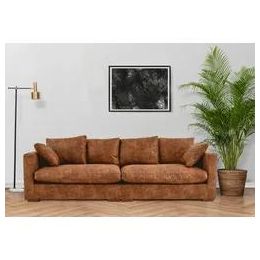 Big-Sofa Home Affaire "Coray" Sofas Gr. B/H/T: 266cm x 80cm x 113cm, Luxus-Microfaser, braun (cognac) extra weich und kuschelig, Füllung mit Federn Daunen