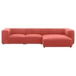 Ecksofa W.Schillig "around-the-block" Sofas Gr. B/H/T: 341cm x 66cm x 164cm, Longlife Xtra-Leder Z69, Longchair rechts, orange (red z69) mit eleganter Biese, Federkern, Breite 341 cm