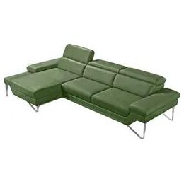 Ecksofa Egoitaliano "Princess, elegantes Designsofa mit erstklassigem Sitzkomfort, L-Form" Sofas Gr. B/H/T: 282cm x 95cm x 168cm, Leder CAREZZA, Recamiere links, mit Kopfteilverstellung, grün (sprite) mit Recamiere, inkl. Kopfteilverstellung, edle Designmetallfüße