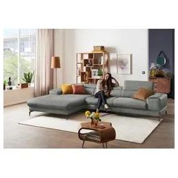 Ecksofa W.Schillig "piedroo" Sofas Gr. B/H/T: 343cm x 70cm x 193cm, Stoff S37, Longchair links, mit Kopfteilverstellung-mit motorischer Sitztiefenverstellung, grau (grau s37) Kopfteilverstellung, wahlweise mit Sitztiefenverstellung, Breite 343cm