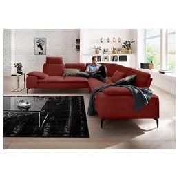 Ecksofa W.Schillig "valentinoo" Sofas Gr. B/H/T: 318cm x 83cm x 298cm, Chenille-Flachgewebe R66, langer Schenkel rechts, mit Sitztiefenverstellung, rot (rot r66) mit Sitztiefenverstellung, Breite 318 cm