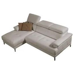 Ecksofa Egoitaliano "Soul, Design und Sitzkomfort auf hohem Niveau, tolle Details, L-Form" Sofas Gr. B/H/T: 250cm x 99cm x 166cm, Leder BULL, Recamiere links, mit Kopfteilverstellung, grau (stone) mit Recamiere, inkl. Kopfteilverstellung