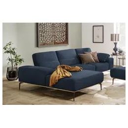 Ecksofa W.Schillig "run" Sofas Gr. B/H/T: 319cm x 88cm x 178cm, ROHLEDER Jacquard-Flachgewebe Q2 W60, Recamiere links, mit Sitztiefenverstellung, blau (jeans w60) mit Holzsockel, Füße in Bronze pulverbeschichtet, Breite 319 cm