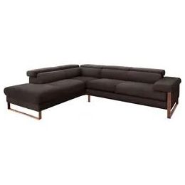 Ecksofa W.Schillig "finn" Sofas Gr. B/H/T: 281cm x 71cm x 230cm, Longlife Xtra-Leder Z59, Ottomane links, ohne Kopfteilverstellung-ohne Sitztiefenverstellung, braun (braun z59) German Design Award 2016, Fußgestell Nussbaum natur, Breite 281 cm